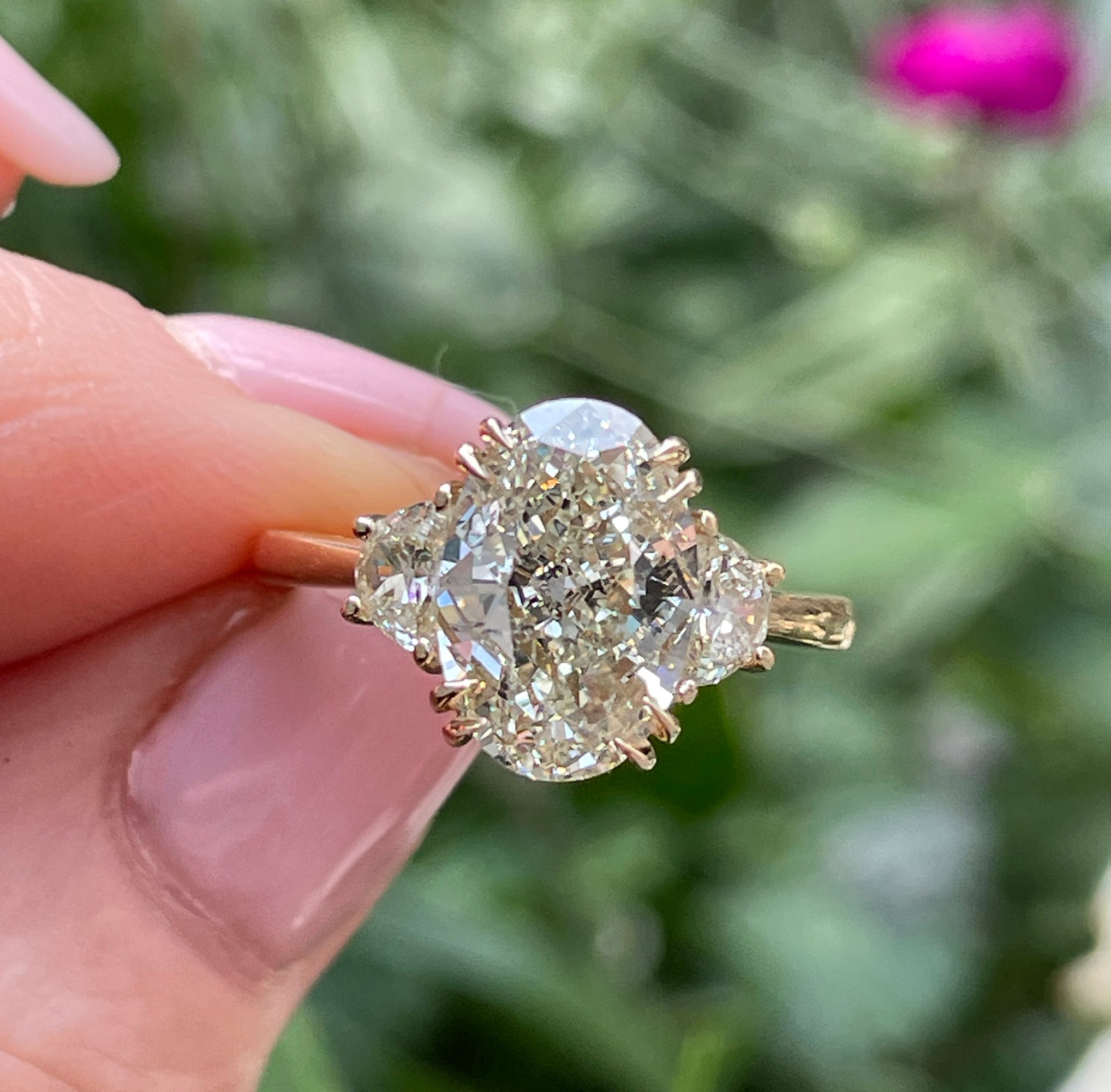 Stunning GIA 3.50ct Vintage OVAL DIAMOND Engagement Wedding Trilogy 18 ...