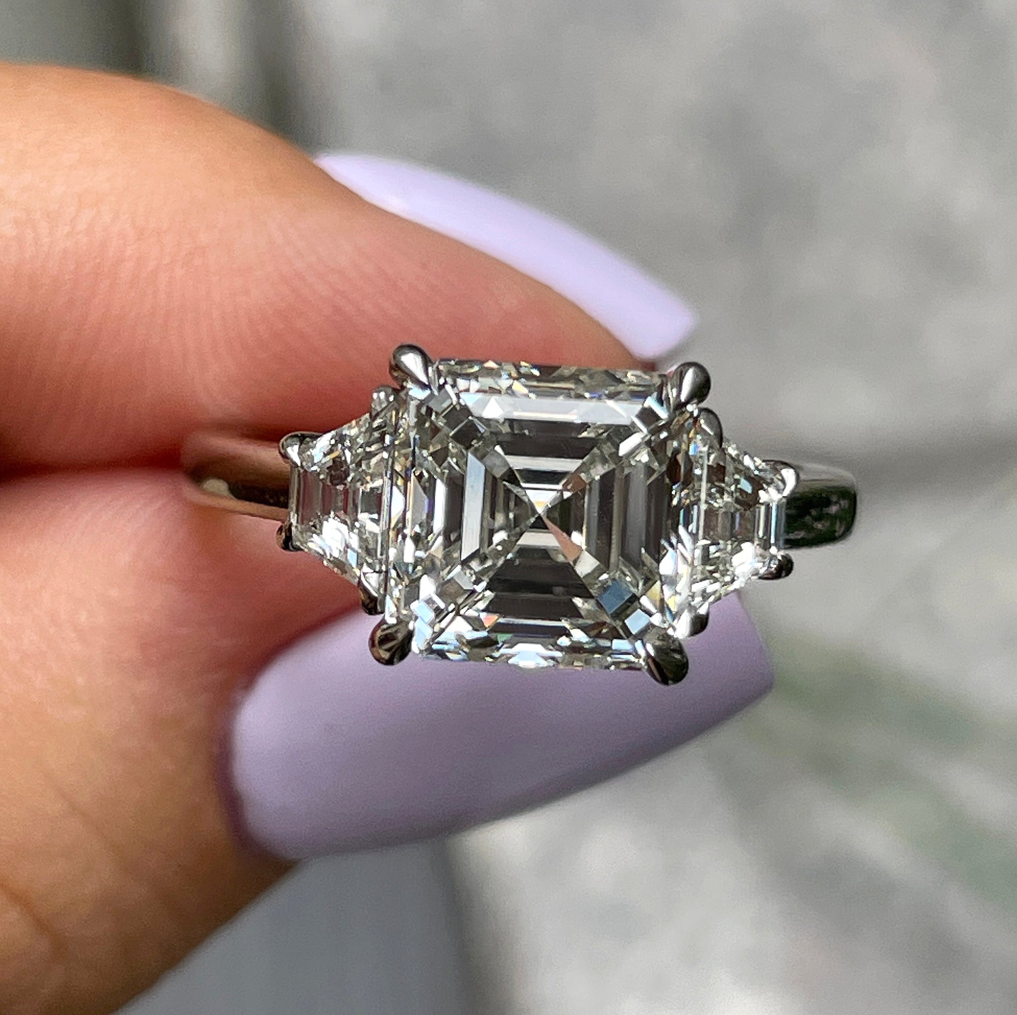 GIA 3.47ct Asscher Cut Diamond 3 Stone Engagement Wedding Platinum Rin ...