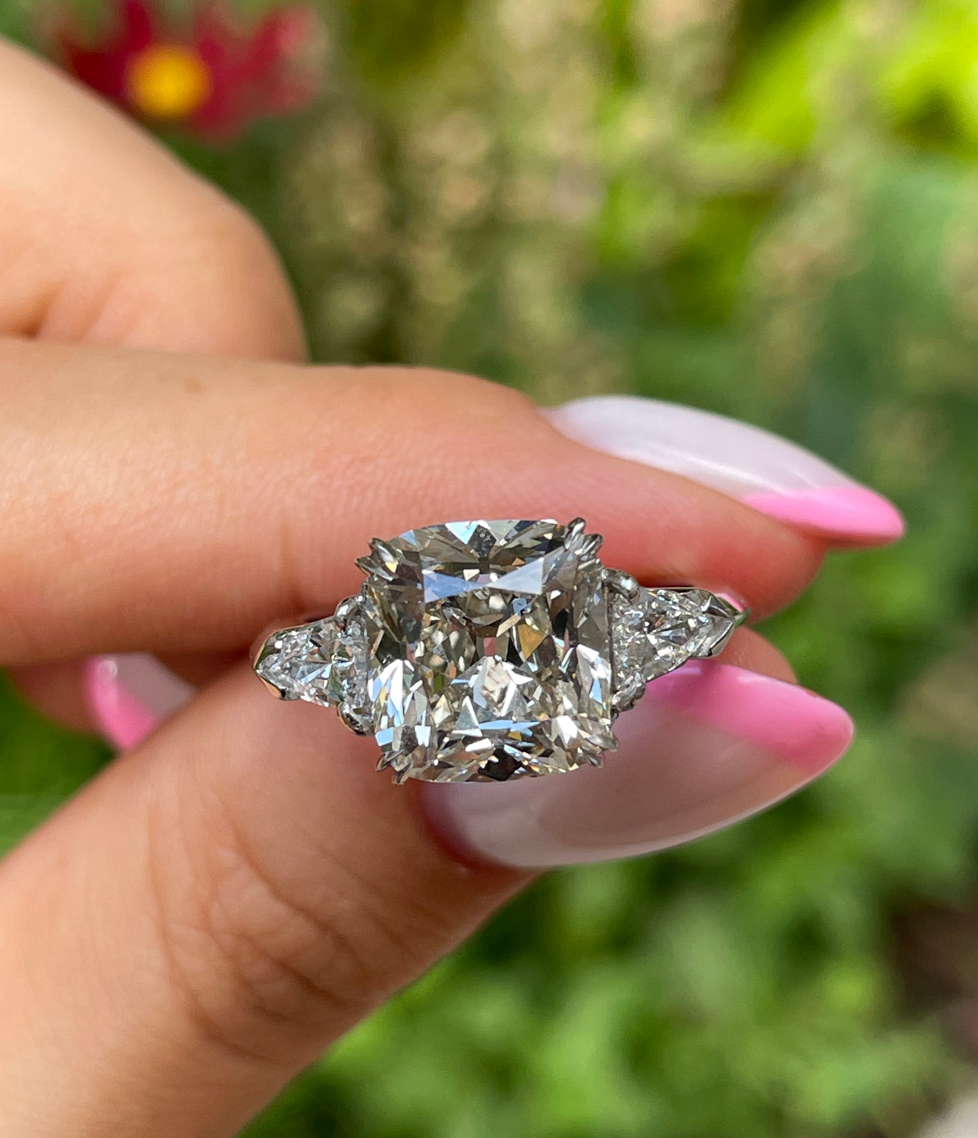 Classic GIA 5.01ct Natural CUSHION Diamond Engagement 3 Stone Platinum ...