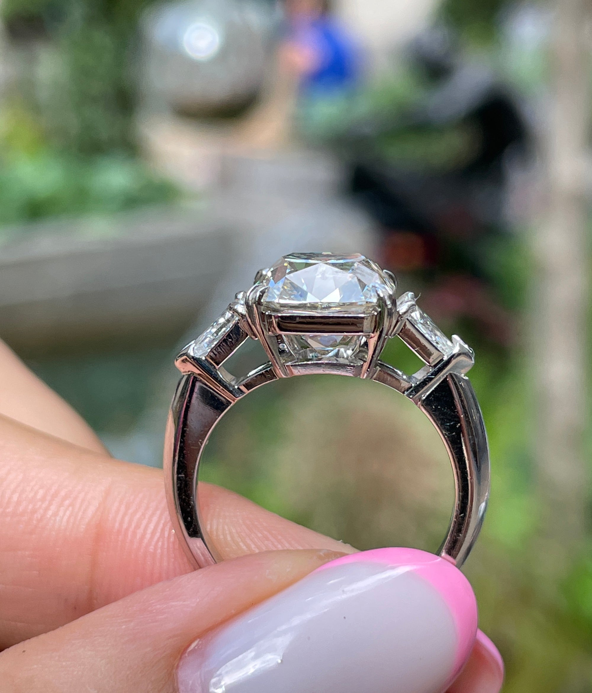 Classic GIA 5.01ct Natural CUSHION Diamond Engagement 3 Stone Platinum ...