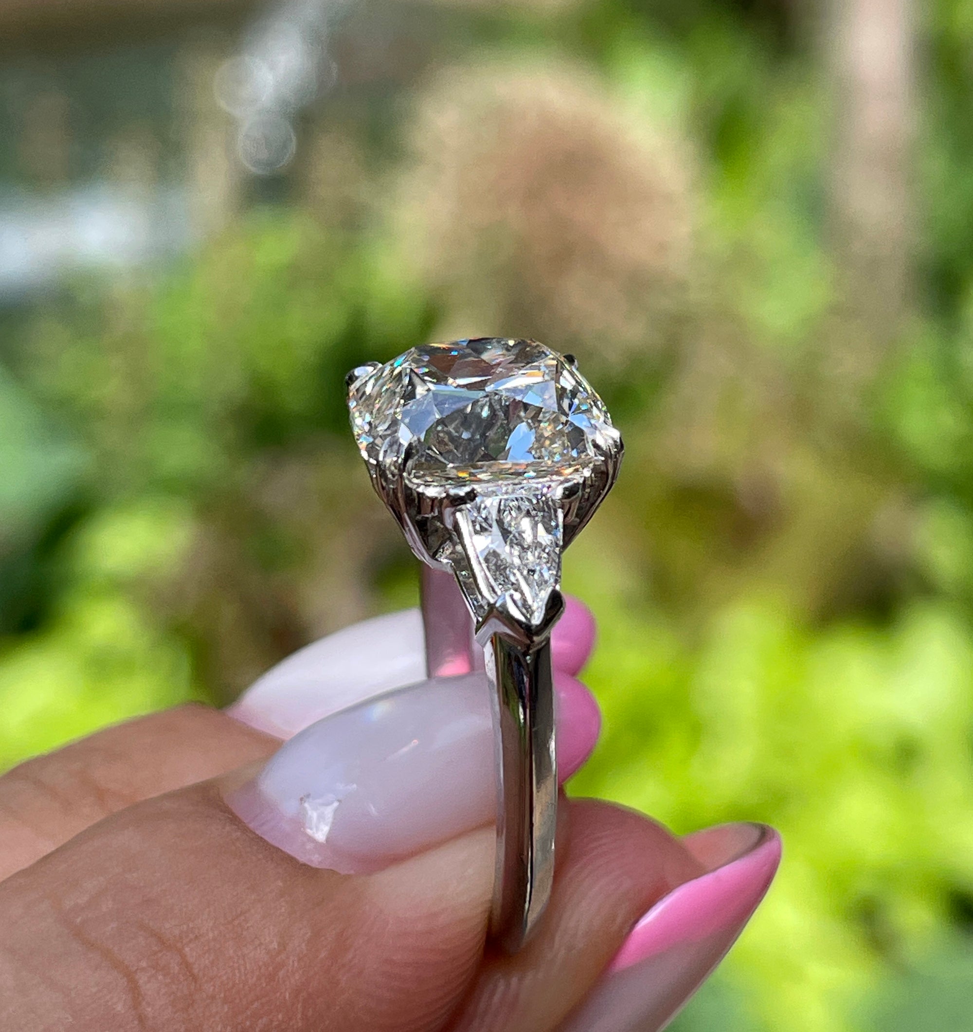 Classic GIA 5.01ct Natural CUSHION Diamond Engagement 3 Stone Platinum ...