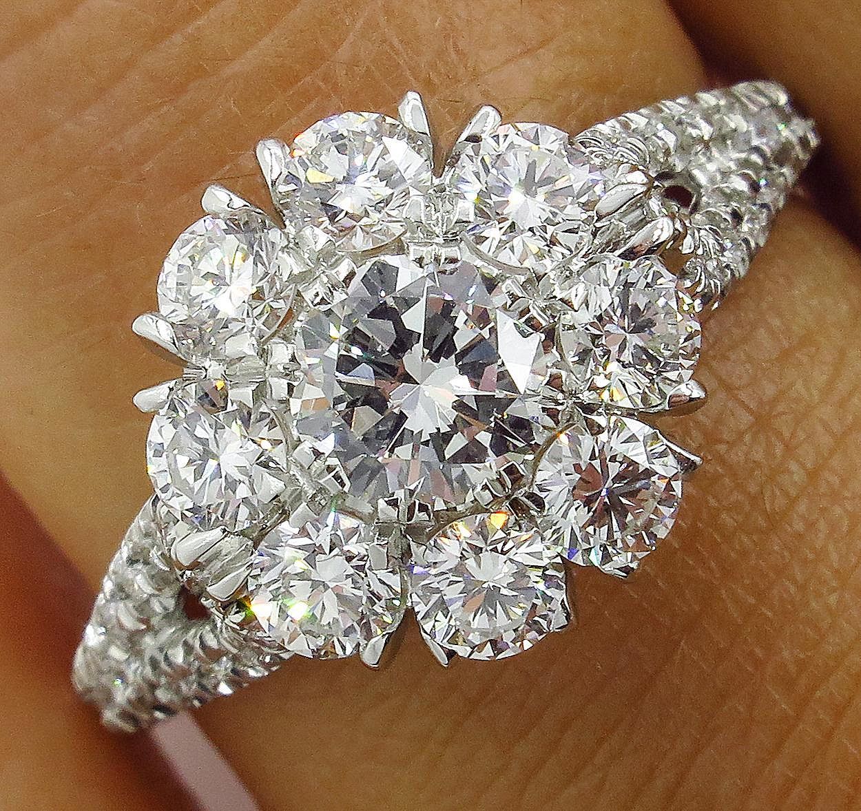 3.20ct Round Diamond Cocktail Cluster Flower Engagement, Wedding, Anni ...