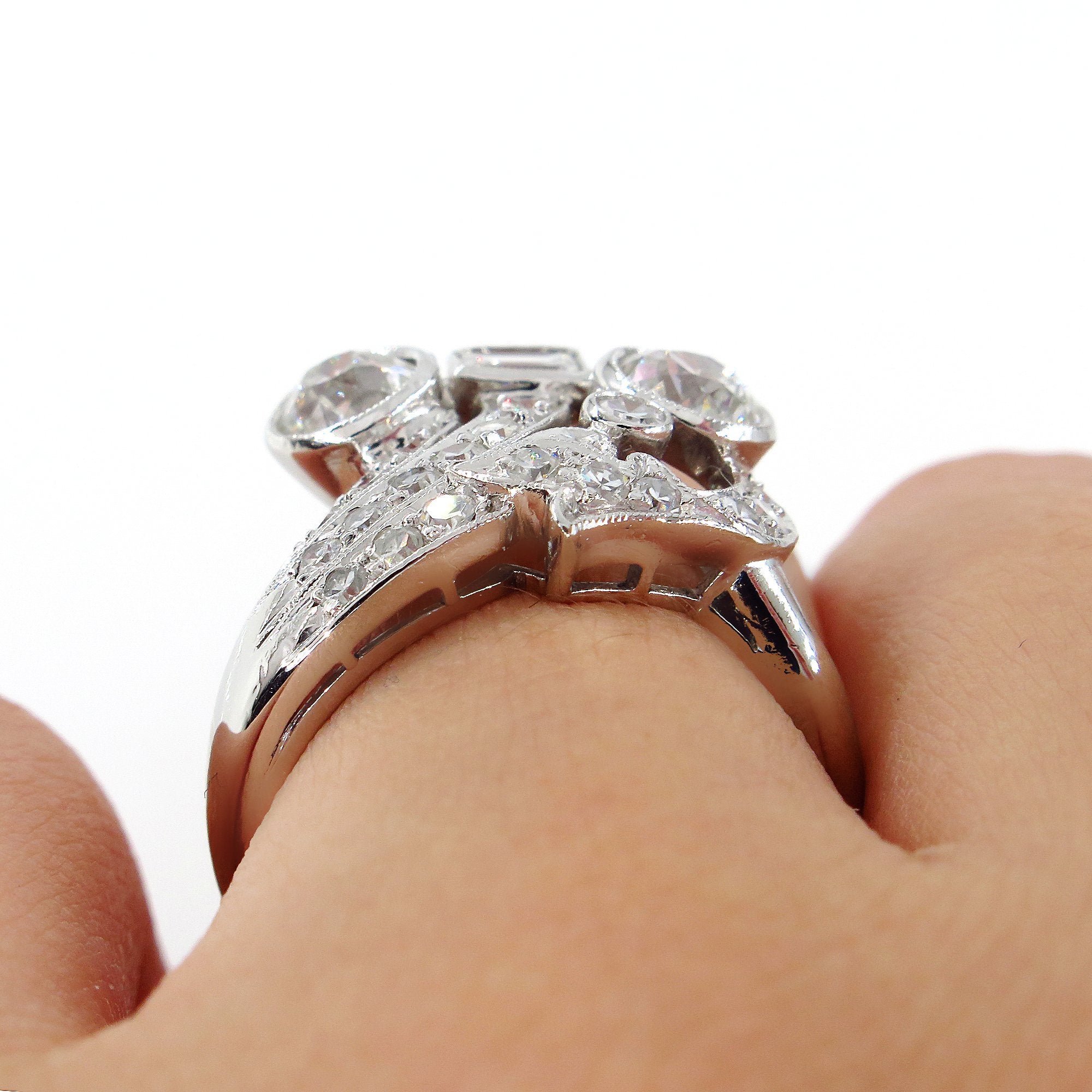 Art Deco 2.25ct OLD European Round Cut Diamond Cocktail Platinum Ring ...