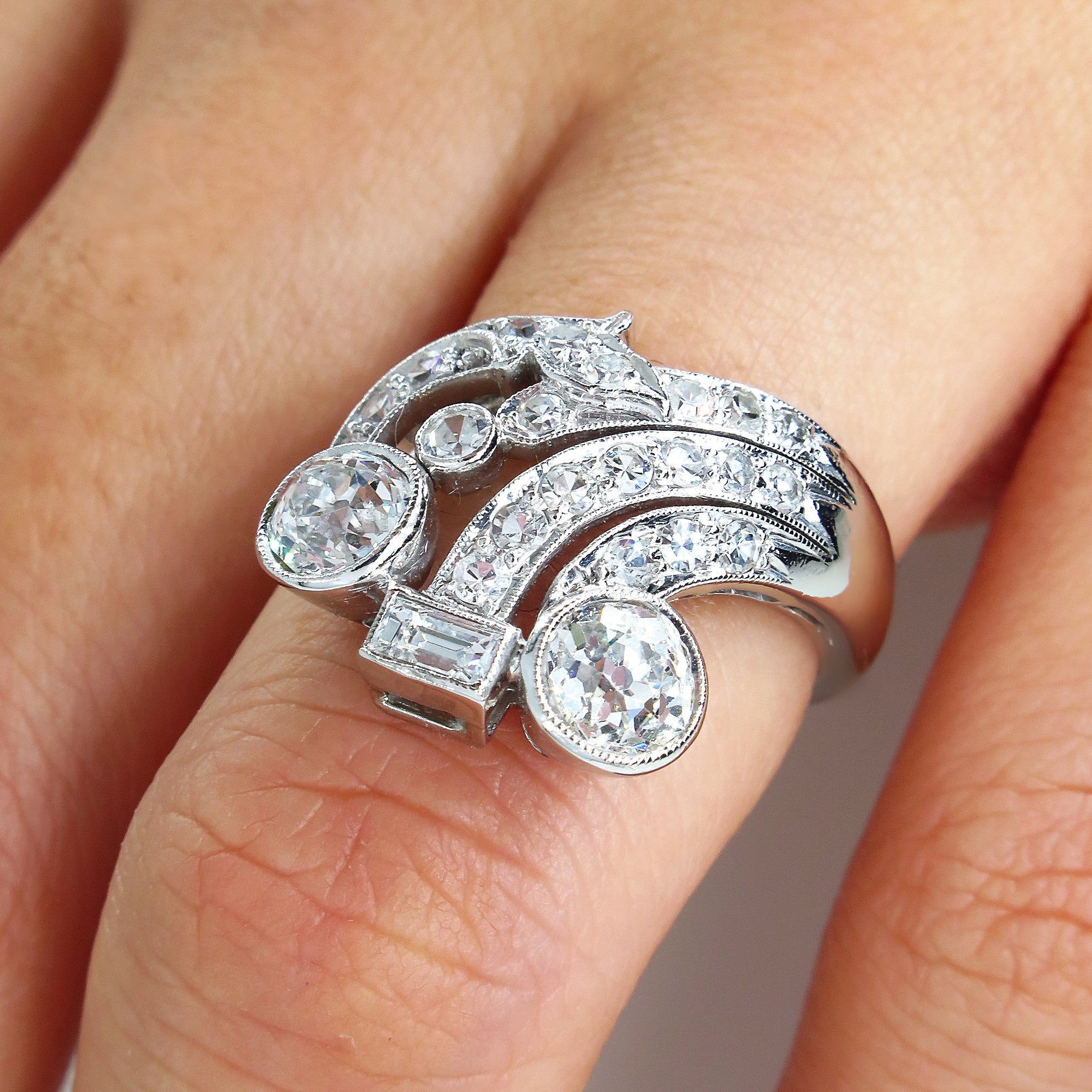 Art Deco 2.25ct OLD European Round Cut Diamond Cocktail Platinum Ring ...