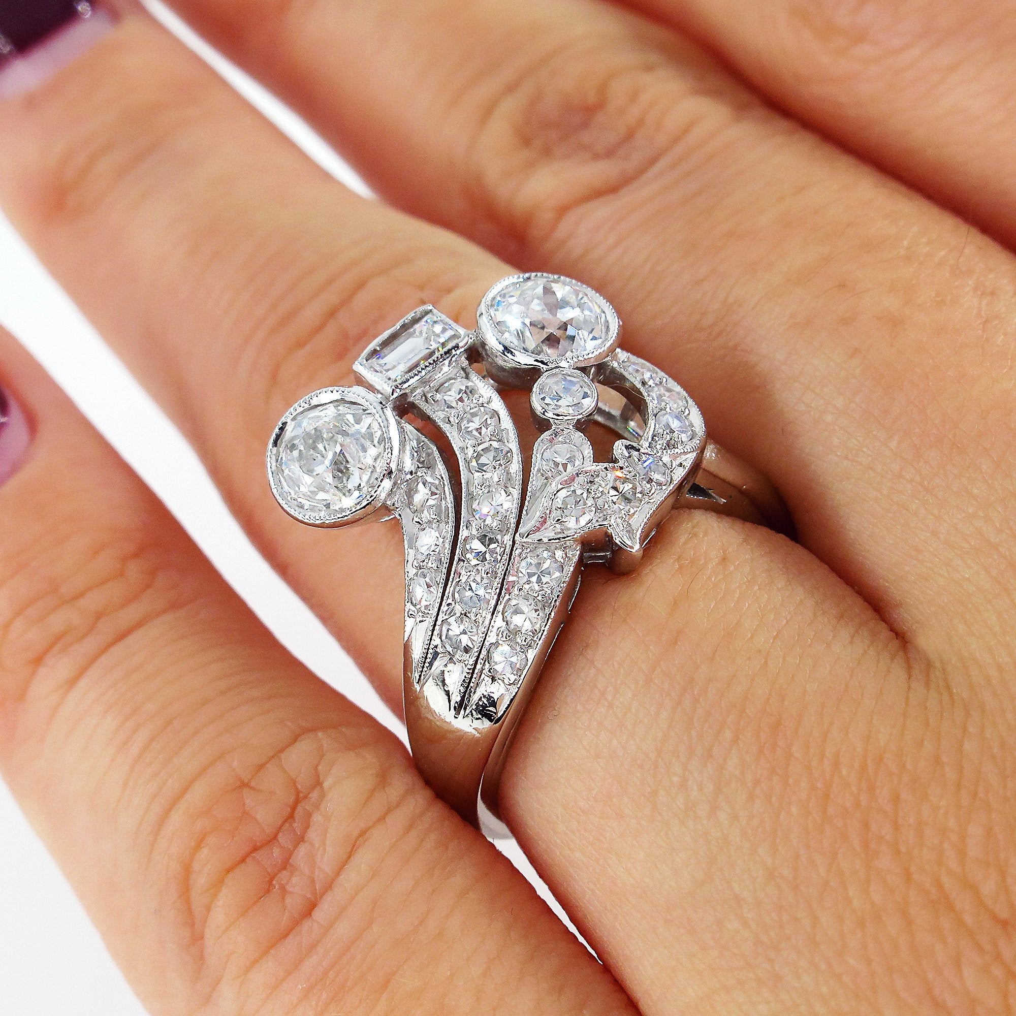 Art Deco 2.25ct OLD European Round Cut Diamond Cocktail Platinum Ring ...