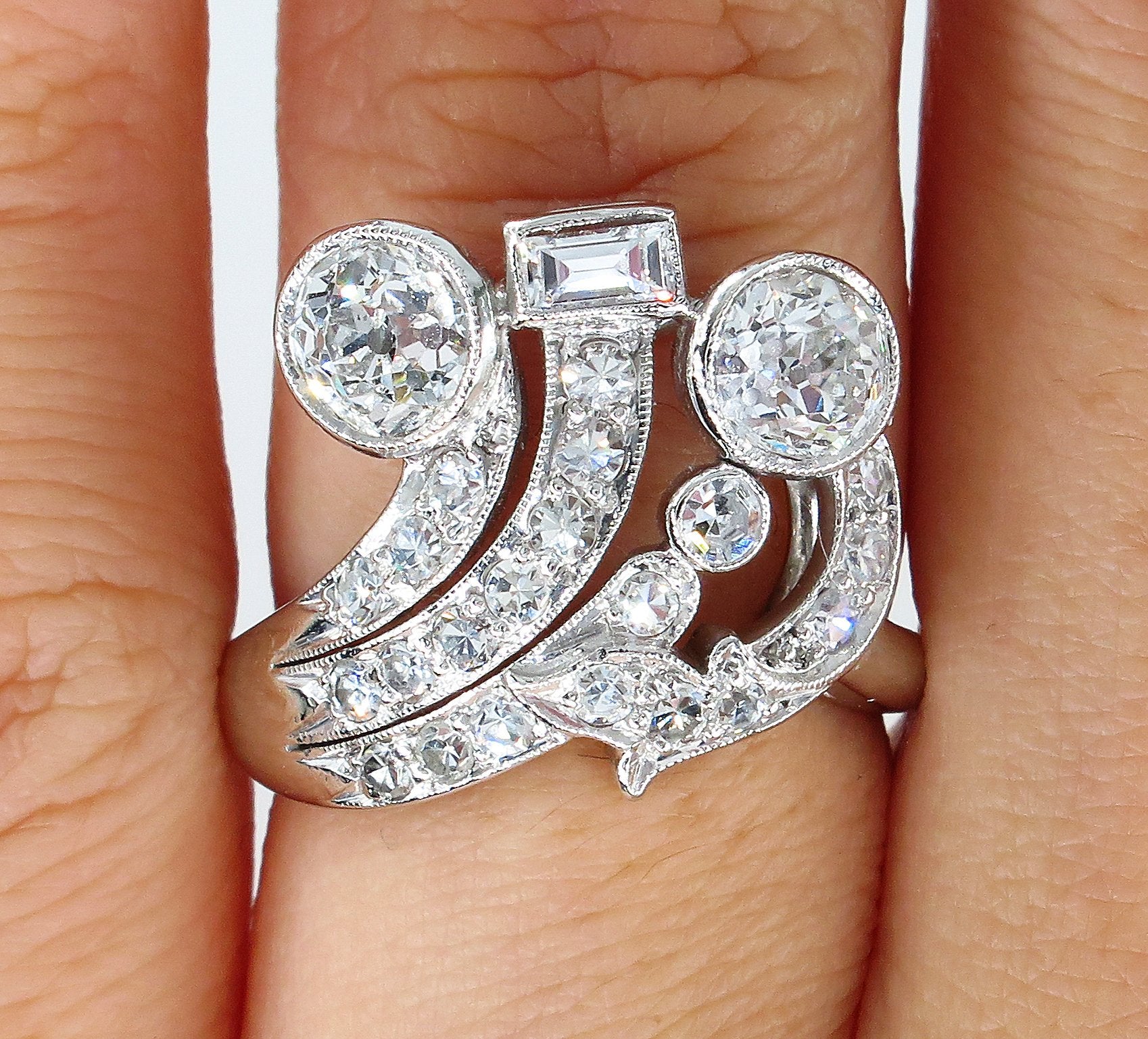 Art Deco 2.25ct OLD European Round Cut Diamond Cocktail Platinum Ring ...