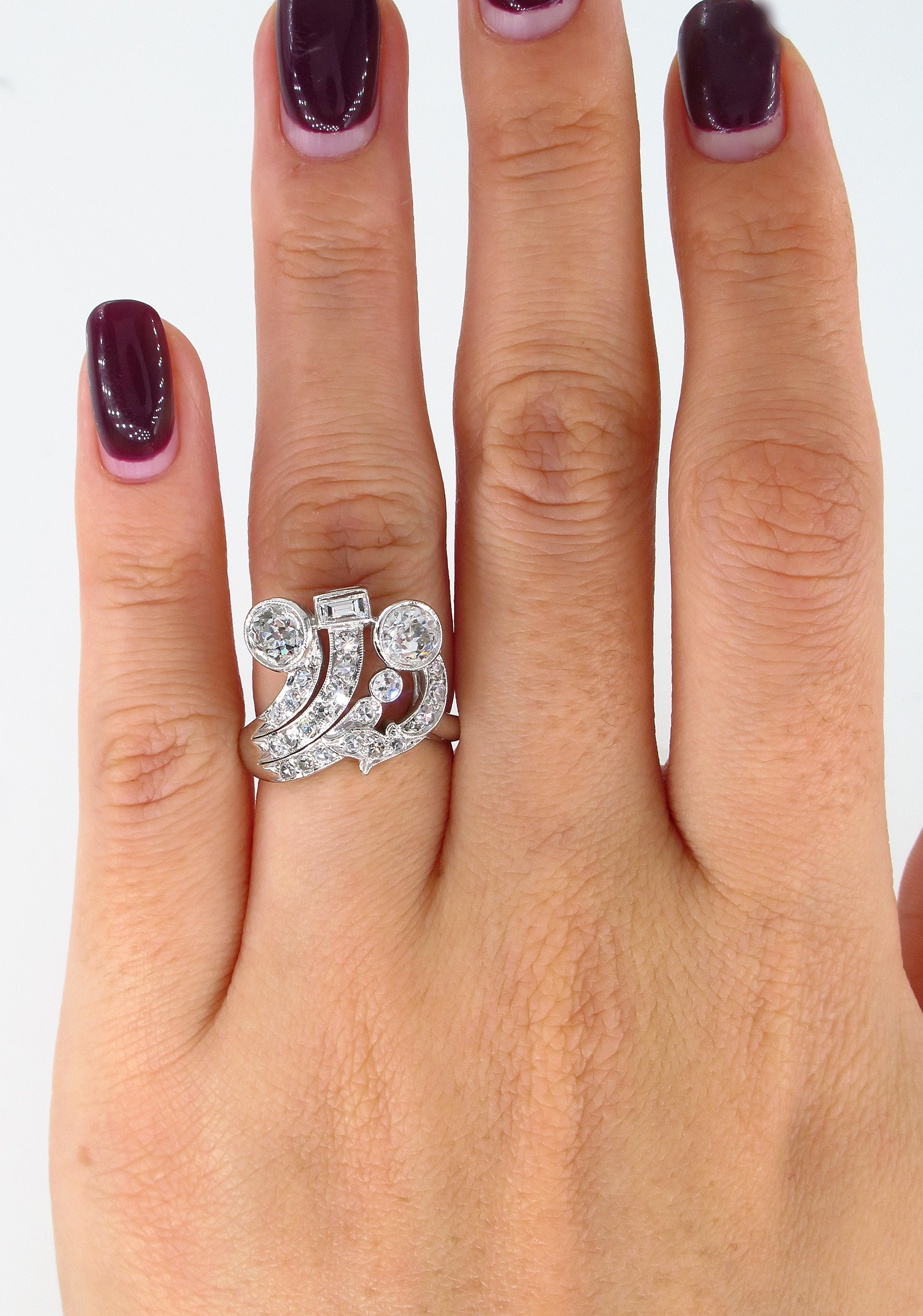 Art Deco 2.25ct OLD European Round Cut Diamond Cocktail Platinum Ring ...