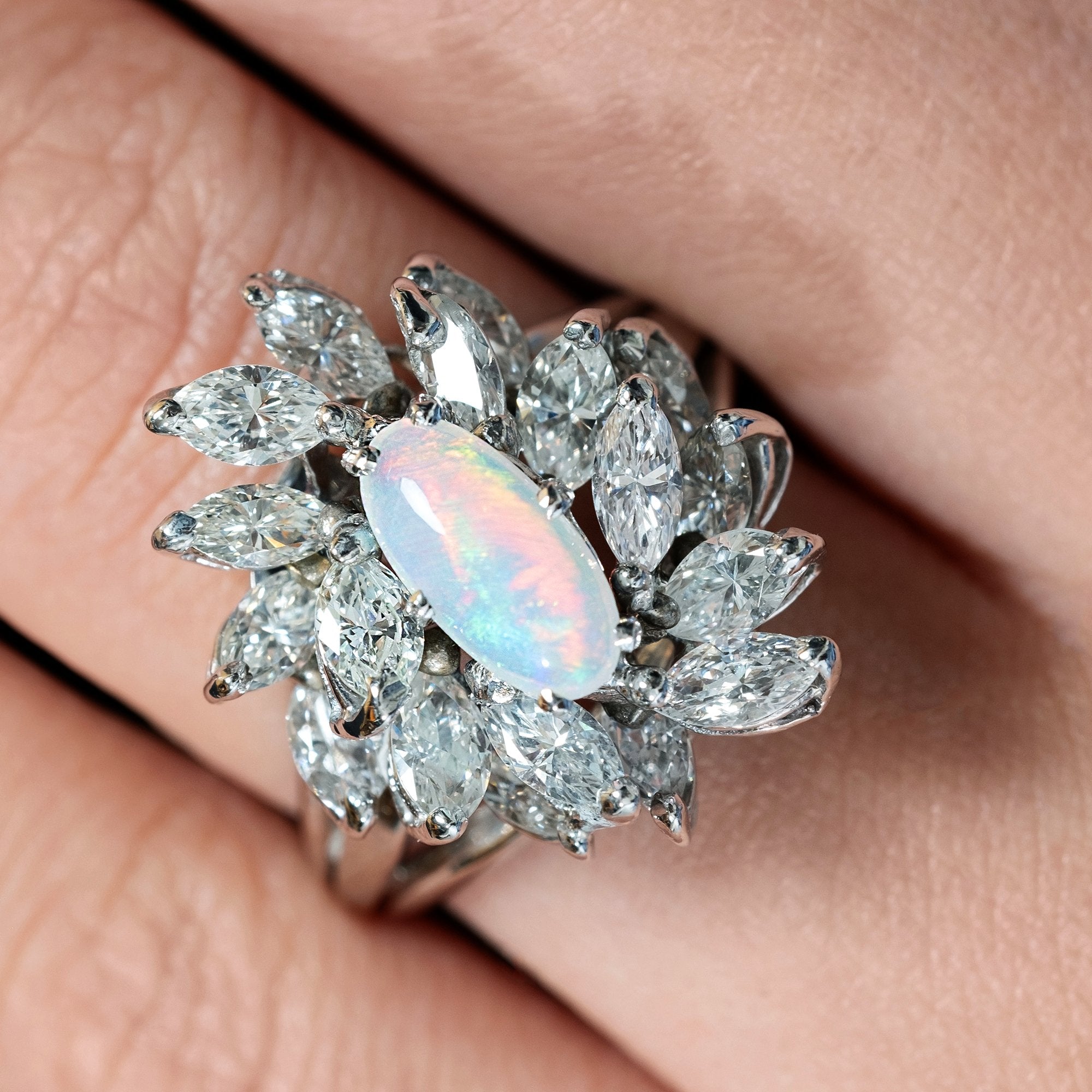 Estate Vintage 3.47ct Australian Opal and Diamond Cluster Cocktail Bal ...