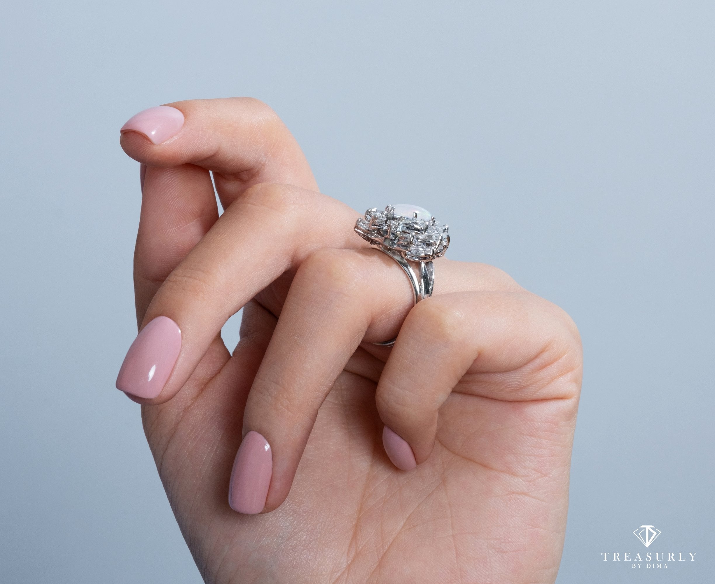 Estate Vintage 3.47ct Australian Opal and Diamond Cluster Cocktail Bal ...