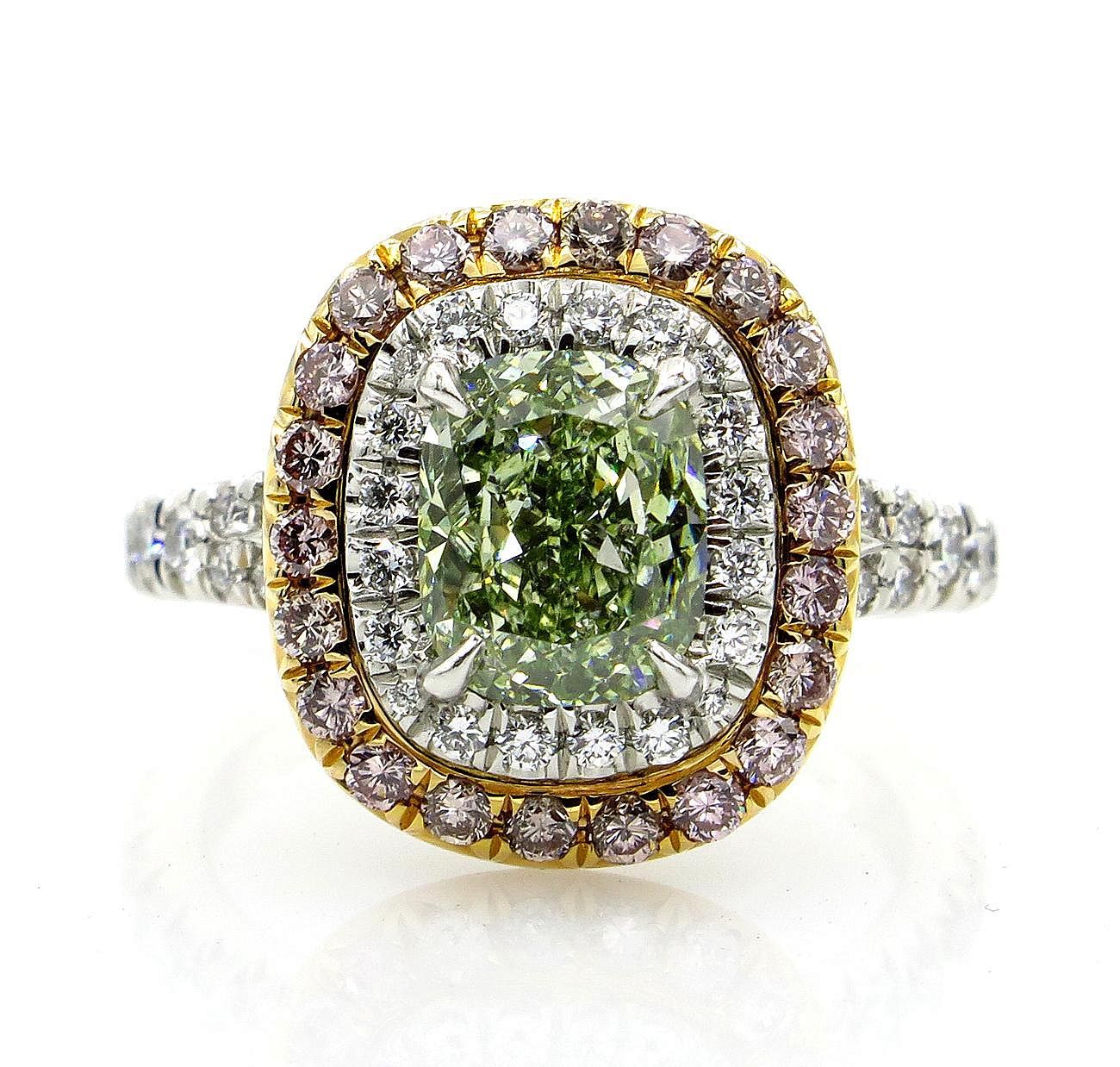 Rare GIA 2.55ctw Fancy INTENSE GREEN Cushion Cut Diamond Engagement Pl ...