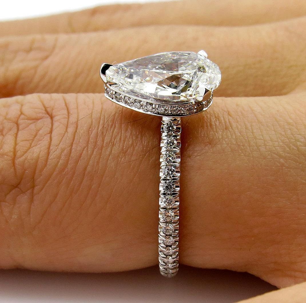 Vintage GIA 2.50ctw PEAR Shaped Diamond Pave Solitaire 14K WG Engageme ...